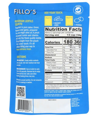 Vegan Peruvian Lentils - 10 oz. | Fillo's Beans and Sofrito – Vegan ...