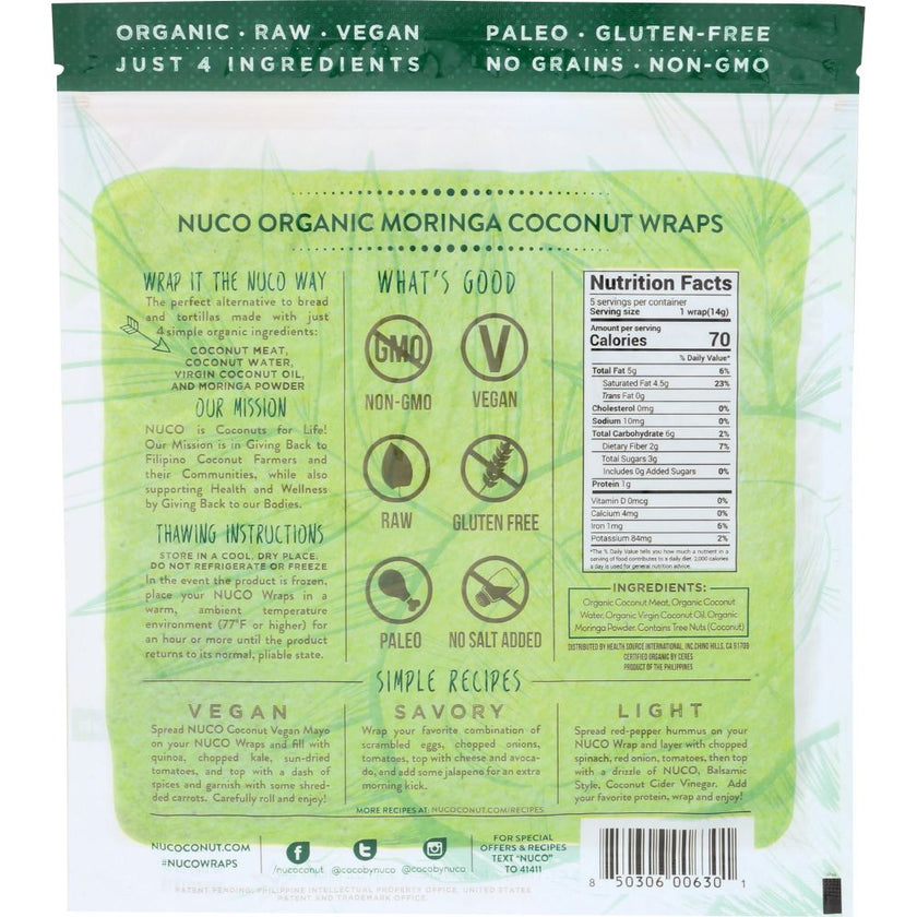 Nuco Organic Coconut Wraps Moringa - 2.47 oz – Vegan Black Market