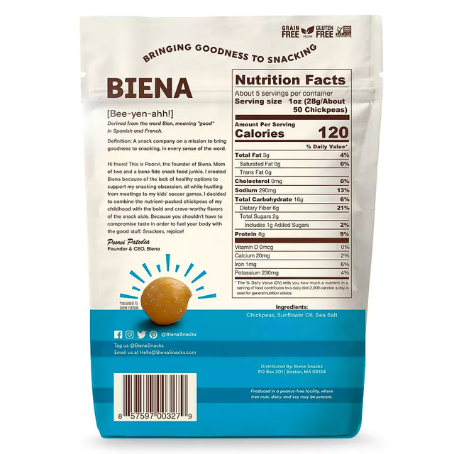 Sea Salt Chickpea Snacks - 5 oz. | Biena – Vegan Black Market